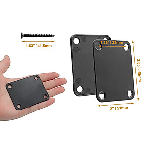 Jersvimc Black Bass Guitar Neck Plate Replacement with Mounting Screws, Metal Neckplate Telecaster Neck Shim Electric Guitar Hardware Parts for Jazz Acoustic Stratocaster