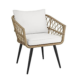 Quality Outdoor Living 29-YZ04HM Hermosa 4PC Conversation Set, Tan Wicker w/Black Aluminum and Off-White Cushions