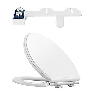 Hibbent Premium One Click Elongated Toilet Seat with Cover(Oval) with Bidet Attachment for Toilet