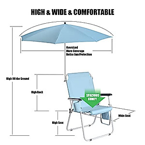 High Beach Chair with UPF50+ Umbrella Canopy Shade Lightweight Portable Folding Lawn Chairs with Arms Shoulder Strap Cup Holder for Adults Outdoor Concert Patio Camping Sand Festival Pool Picnic