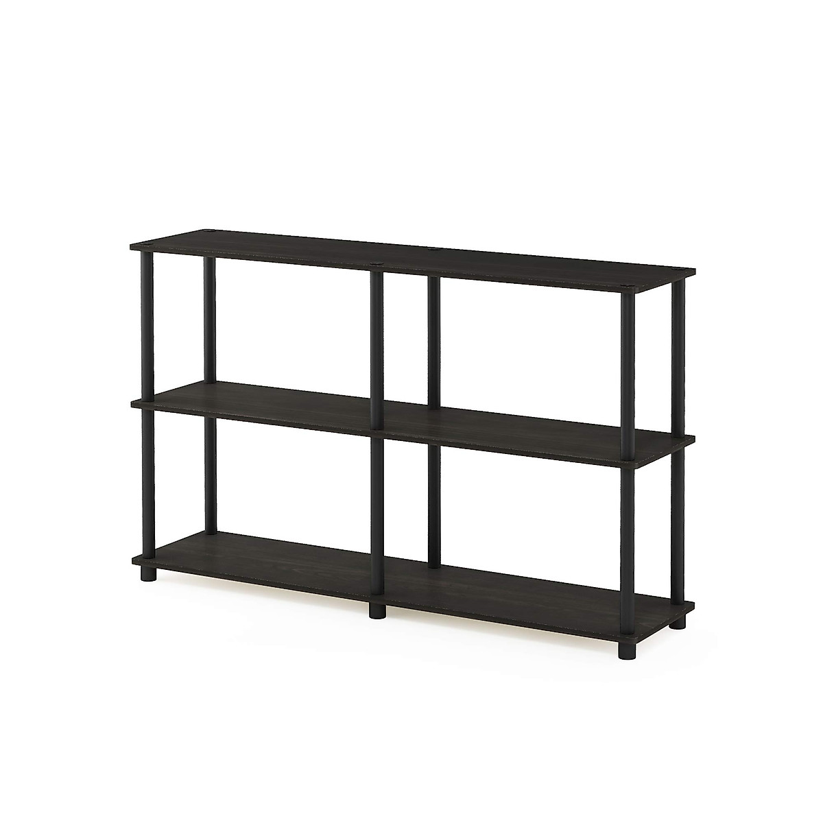 Furinno Turn-N-Tube 3-Tier Double Size Storage Display Rack, Espresso/Black & Turn-N-Tube 4-Tier Multipurpose Shelf Display Rack, Square Tube, Espresso/Black, Plastic Pole 2 x 2