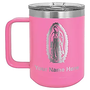 LaserGram 15oz Vacuum Insulated Coffee Mug, Virgen de Guadalupe, Personalized Engraving Included (Pink)