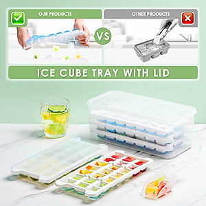 Ice Cube Tray with Lid and Bin - Jadkysarh Small Nugget Ice Cube Trays for Freezer Easy Release Silicone Ice Cube Molds for Chilling Whiskey Cocktail Coffee Fruit Seafood 3 Trays with Ice Scoop