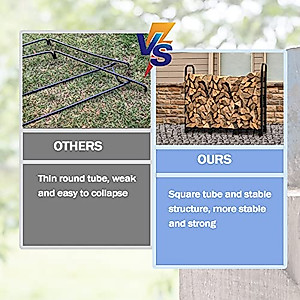 WEASHUME 4ft Outdoor Firewood Rack Holder Heavy Duty Firewood Rack Stand Logs Holder Metal Wood Pile Storage Stacker Organizer for Fireplace Outdoor&Indoor
