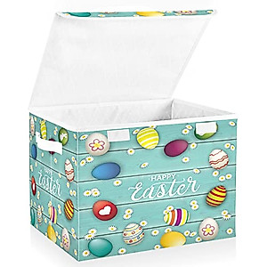 Easter Eggs Daisy Storage Basket 16.5x12.6x11.8 In Collapsible Fabric Storage Cubes Organizer Large Storage Bin with Lids and Handles for Shelves Bedroom Closet Office