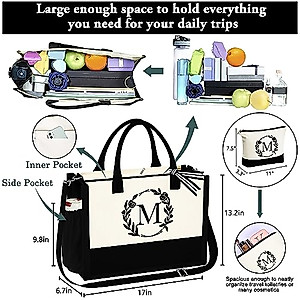 YOOLIFE Large Canvas Tote Bag for Women, Best Friend Birthday Gifts for Her Gifts Beach Bag Tote Mom Grandma October November Birthday Gifts Anniversary Teacher Gifts Wedding Gifts for Women Letter A