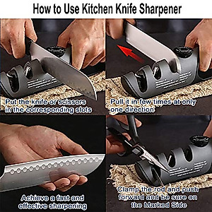 Knife Sharpener TANSUNG 3 Stage Kitchen Chef Knife and Scissor Sharpeners Restore Knives or Shears Blades Quickly Safely with Adjustable Angle Button for Various Household Knives Shear