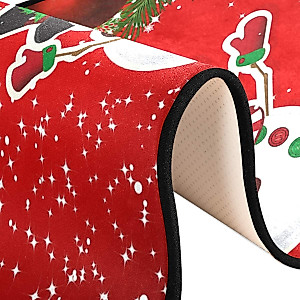 Christmas Runner Rug, Red Christmas Snowman Runner Rug Floor Mat Non-Skid Kitchen Rug Soft Area Rug for Bathroom Entryway Hallway Dining Living Room