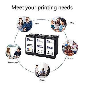 BJ Ink Cartridge Replacement for Canon PG-245XL CL-246XL Ink Cartridge Compatible with PIXMA MG2520 MG2522 MG2920 MG2922 MG2924 MG2420 MX490 MX492 IP2820 Printer(2 Black,1 Tri-Color)