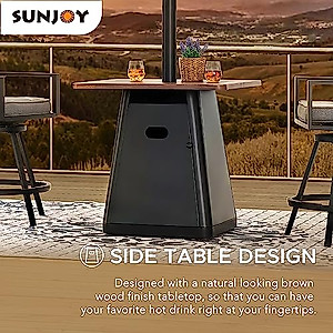 Sunjoy Patio Heater, 40000 BTU Portable Freestanding Steel Frame Outdoor Propane Heater with Side Table Design, Stainless Steel Burner, Safety Self Shut-Off System for Commercial & Residential Use