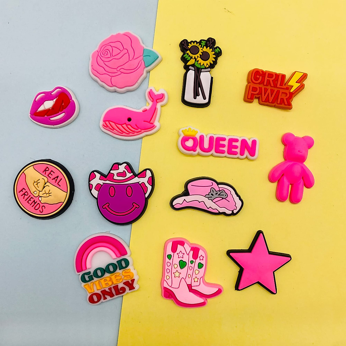 30PCS Hippy Shoe Charm Hippie Peace Theme Shoe Charms for Croc Clog Decoration Boho Rainbow Daisy Charms for Girls Women Kids Adults Party's Favor