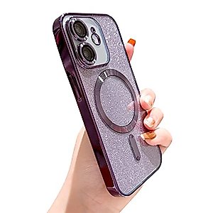 Fycyko Compatible with iPhone 12 Case Magsafe Glitter,Bling Luxury Cute Flexible Magnetic Phone Case Camera Protection Shockproof for Women Girl Men Design for iPhone 12 6.1 inch-Purple