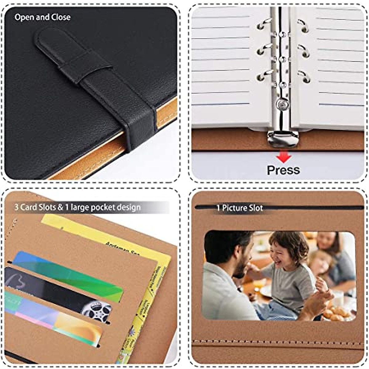 Minlna A5 Leather Notebook/Refillable Loose Leaf Business Notebook/tepad,200 Thick Pages,Classic Lined with Pocket and Pen Holder