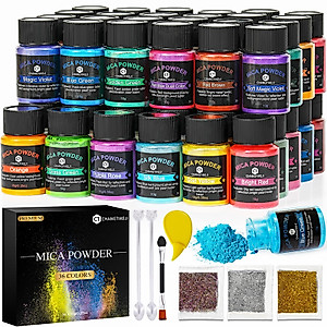 CHANGTIKEJI Mica Powder，36 Colors - 10g/Bottle of Natural Pigment Powder for Epoxy Resin，Soap Making，Candle Making,Lip Gloss,Car Freshies,Dye,Nail Polish,Bath Bombs