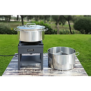 CONCORD Extra Large Outdoor Stainless Steel Stock Pot Steamer and Braiser Combo. Great for steaming oysters, crab, crawfish and more (40 QT)