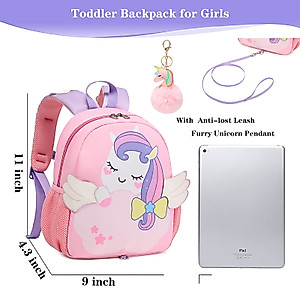 Toddler Backpack for Girls Unicorn Kids backpacks for Preschool Bookbags with Chest Strap and Anti-lost Safety Leash
