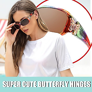 FIMILU Sunglasses for Women Polarized UV400 Protection Wrap Around Glasses Trendy Butterfly Decor Fashion Accessories