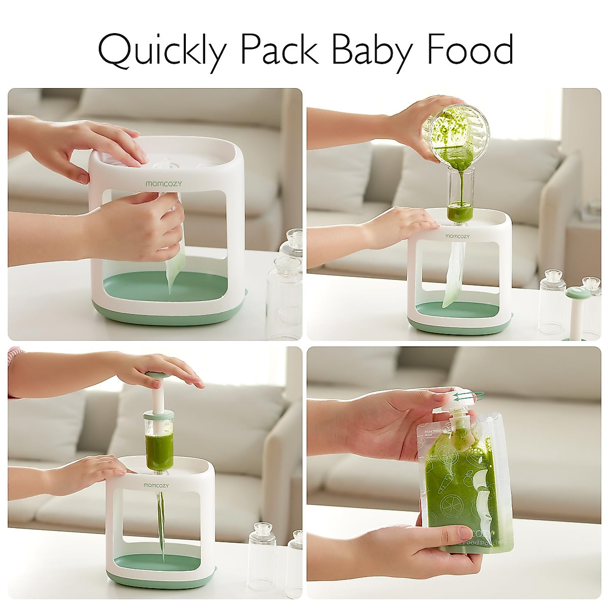 Momcozy Baby Food Maker for Puree Food Storage, Precise Capacity Squeeze Station, Save Time & Efficient, No Food Splashing, Baby Essentials, with 5pcs Reusable Portable Food Storage Bags for Outdoor