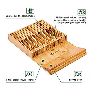 Utoplike In-Drawer Bamboo knife block, Drawer Knife Set Storage, Knife Organizer and Holder with Slots for 16 Knives and 1 Sharpening Steel (Not Included)-Kitchen Drawer, Counter Top