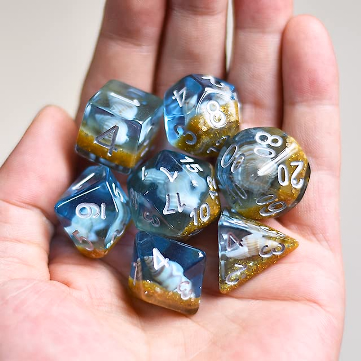 Beach Seashell DND Resin Dice Set for Dungeons and Dragons, D&D, D20, D and D, Polyhedral Resin Dice, Dungeons and Dragons Gifts, Accessories