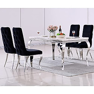 AZhome Dining Chairs, Black Velvet Upholstered Dining Room Chairs in Buttons Tufted Backrest, High Back Heavy Duty Dining Chair with Silver Mirrored Stainless Steel Legs, Set of 6