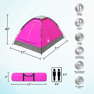 2 Person Dome Tent- Rain Fly & Carry Bag- Easy Set Up-Great for Camping, Backpacking, Hiking & Outdoor Music Festivals by Wakeman Outdoors (Pink), 2 person
