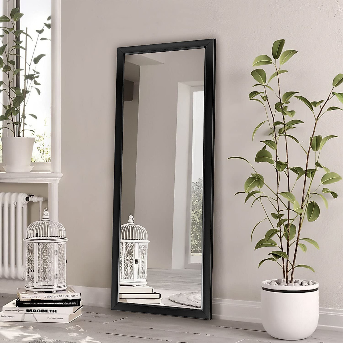 NeuType 43"x16" Full Length Mirror Body Mirror Full Length Wall Mirror Hanging Mirror Floor Mirror Bathroom Mirror Black Mirror Large Mirror Wall-Mounted Mirrors Polystyrene Frame(No Stand)
