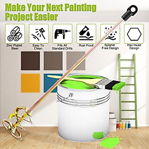 Paint Mixer for Drill - Drill Paint Mixer Works with Any Drill Bit - Rust-Proof Paint Stirrer for Drill - Paint Stirring Drill Attachment for 1-5 Gallon Bucket - Drill Mixer for Paint, Resin & Epoxy
