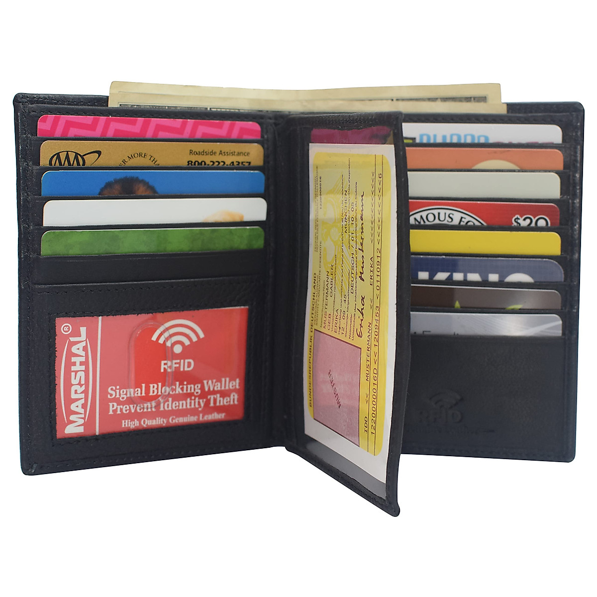 Marshal RFID Blocking Bifold Hipster Multi Credit Card ID Holder Wallet Leather (Black)