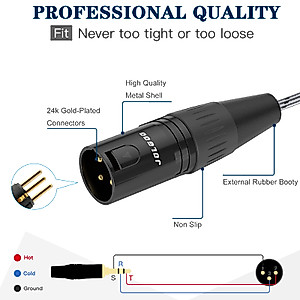 JOLGOO 1ft 3.5mm Female to XLR Male Audio Adapter Cable, 20 AWG 4N Copper, 24k Gold-Plated Connectors, Pro Grade, Noise Shielding, Durable