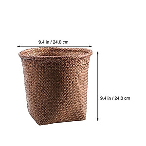 1Pc Straw Woven Wastebasket Retro Garbage Can Straw Rubbish Container Wicker Waste Basket（Small）