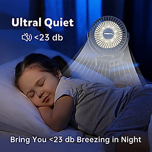 Clip on Fan 65 Hours Portable Desk Fan Rechargeable with LED Lights & Hooks 12000 Capacity Battery Operated Fan with Clips Small Desk Fan Mini Fans for Tents Travel Outdoor Camping Golf Cart Stroller