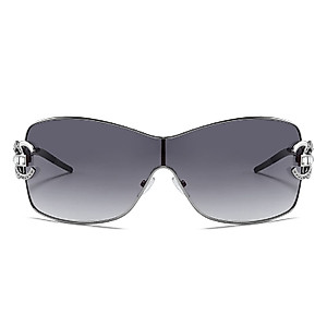 Alterancy Y2K Sunglasses for Women Men Fashion Wrap Around Sun Glasses Shield Rimless Gradient Lens Womens Eyewear Gray