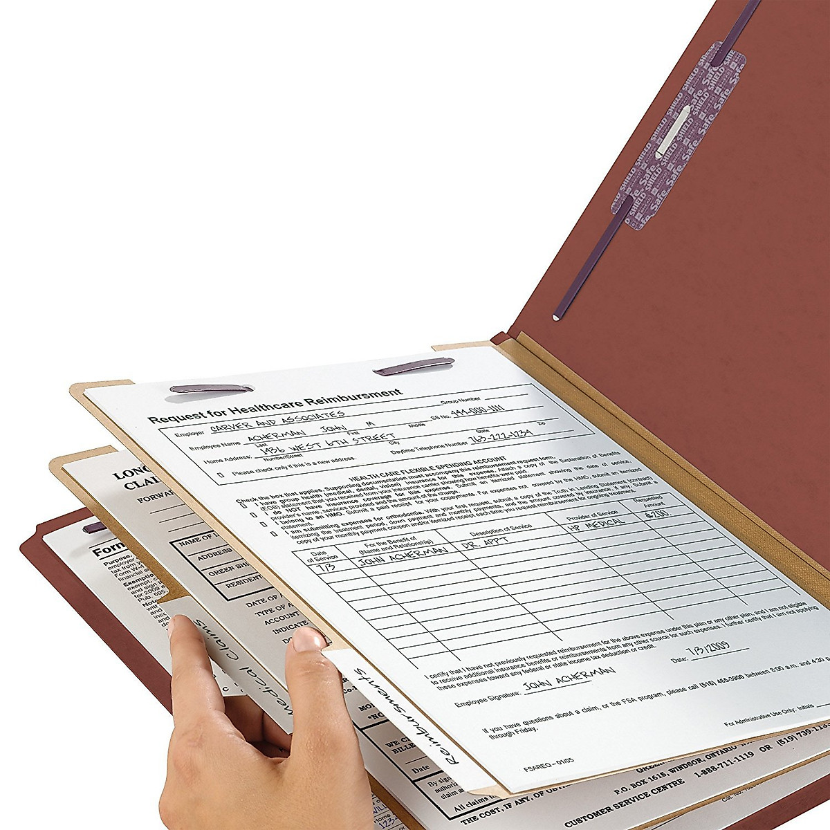 Smead Pressboard Classification File Folder with SafeSHIELD Fasteners, 2 Dividers, 2" Expansion, Letter Size, Red, 10 per Box (14075)