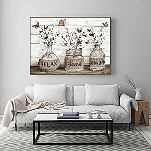 KINPLUB Farmhouse Diamond Painting Kits for Adults, Cotton Flower with Vase 5D Diamond Art Kits, DIY Full Round Drill Gem Art, Coutryside Home Wall Decor 12 x 16 Inch