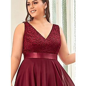 Ever-Pretty Plus Women's Plus Size Deep V Neck Asymmetric Evening Party Dress Burgundy US26
