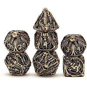 DND Dice Set Polyhedral Hollow D&D Dice Set for Games Dungeons and Dragons Role Playing Games ZHOORQI 7Pcs Skull Metal Dices MTG Pathfinder DND Collection Gifts (Skull-Bronze)