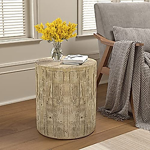 COSIEST 2 Pieces Outdoor Side Table, Mosaic MgO Patio End Table, Lightweight Cylinder Accent Table, Round Stump Table Plant Stand for Garden and Deck, Cream