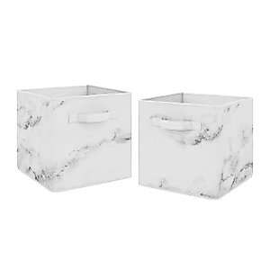 Sweet Jojo Designs Marble Foldable Fabric Storage Cube Bins Boxes Organizer Toys Kids Baby Childrens - Set of 2 - Grey, Black and White Gender Neutral Abstract Chic