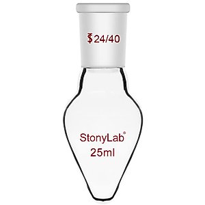 stonylab Recovery Flask, Heavy Wall Single Neck Borosilicate Glass Rotary Evaporator Flask with 24/40 Standard Taper Outer Joint, Pear-Shaped Lab Flask, 25 ml
