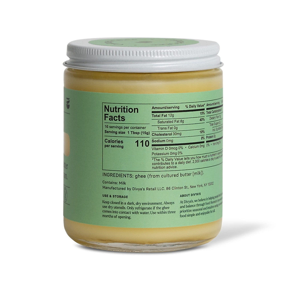 Divya's Cultured Ghee - 8 oz Grass-Fed Ghee Clarified Butter - Great For Cooking Meals & Promotes Gut Health - Non-GMO, Gluten Free, Keto Friendly, Ayurvedic Ghee Butter