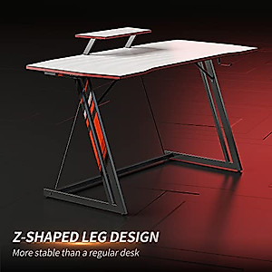 CubiCubi Gaming Desk 47 inch PC Computer Desk, Home Office Desk Gaming Table Z Shaped Gamer Workstation and Headphone Hook, White