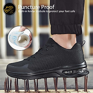 LUPWEE Steel Toe Shoes for Men Slip Resistant Safety Work Shoes Puncture Proof Comfortable Indestructible Sneakers with Specialized Work Insole for Industry Construction Warehouse Black M10.5