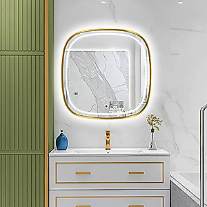 Bathroom Mirror, Square Smart Wall Mounted Vanity Mirror,Stepless Induction Anti-Fog Makeup Mirror With Lights (35×35inch)
