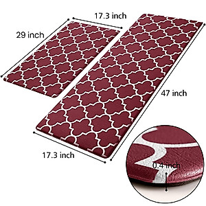 KMAT Kitchen Mat [2 PCS] Cushioned Anti-Fatigue Kitchen Rug, Waterproof Non-Slip Kitchen Mats and Rugs Heavy Duty PVC Ergonomic Comfort Standing Foam Mat for Kitchen, Office, Sink, Laundry,Red