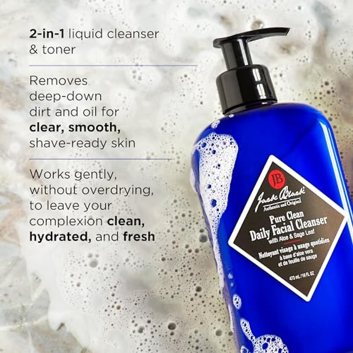 Jack Black Pure Clean Daily Facial Cleanser for Men - Mens Face Wash, Jack Black Face Wash Men's, Face Wash for Men, Face Cleanser for Men, 2-in-1 Mens Facial Cleanser & Toner, Gifts for Men, 16 Fl Oz