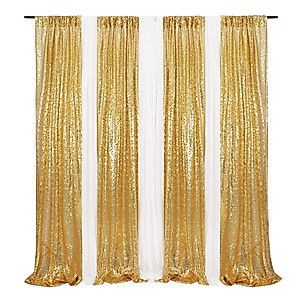 Poise3EHome Gold Sequin Backdrop Curtains, 4 Panels Gold Sequin Backdrop, 2FTx8FT Sequin Curtains for Party Wedding Sequence Backdrop