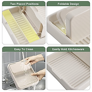 2Pack Spoon Rest with Pot Lid Holder, Foldable Cooking Ladle/Spatula/Spoon Holder Organizer with Drip Pad for Stove Top, Heat-Resistant Utensil Rest for Kitchen Countertop (Ivory)