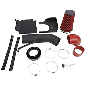 SUPERFASTRACING 4" Cold Air Intake System + Heat Shield Replacement for 1999-2006 GMC/Chevy V8 4.8L/5.3L/6.0L Silverado 1500/2500/3500 (Black&Red)
