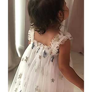 Little Toddler Baby Girl Princess Sequin Stars Tutu Dress Rainbow Sleeveless Strap Dress Sundress Summer Outfits (C-Beige Stars, 3-4T)